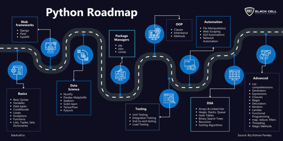 Python Roadmap Infographic - Black Cell